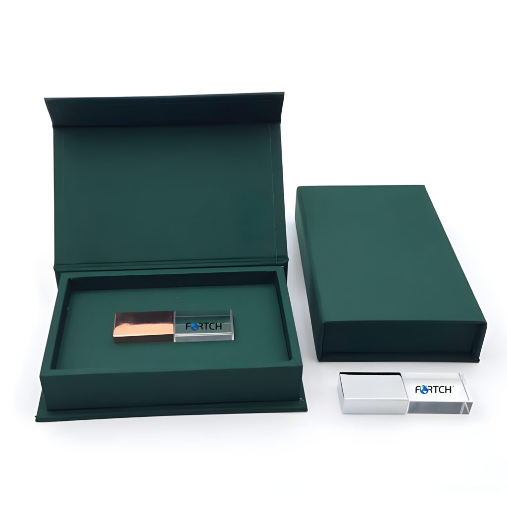 Emerald Green Linen USB Box with Crystal Flash Drive Set Gift - Fortune ...